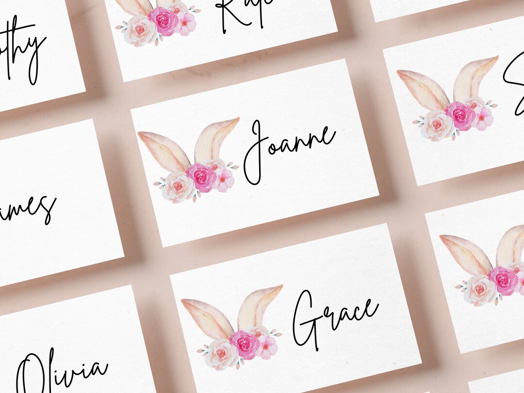 EDITABLE Easter Place Cards, Printable Bunny Ear Name Cards for Parties ...