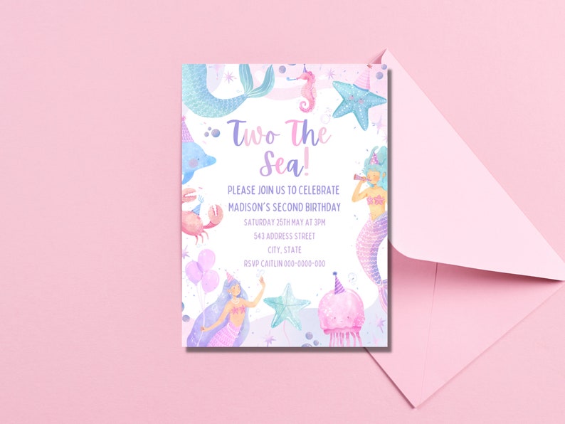 EDITABLE Two the Sea Birthday Invitation, Second Birthday Invite, Girl ...