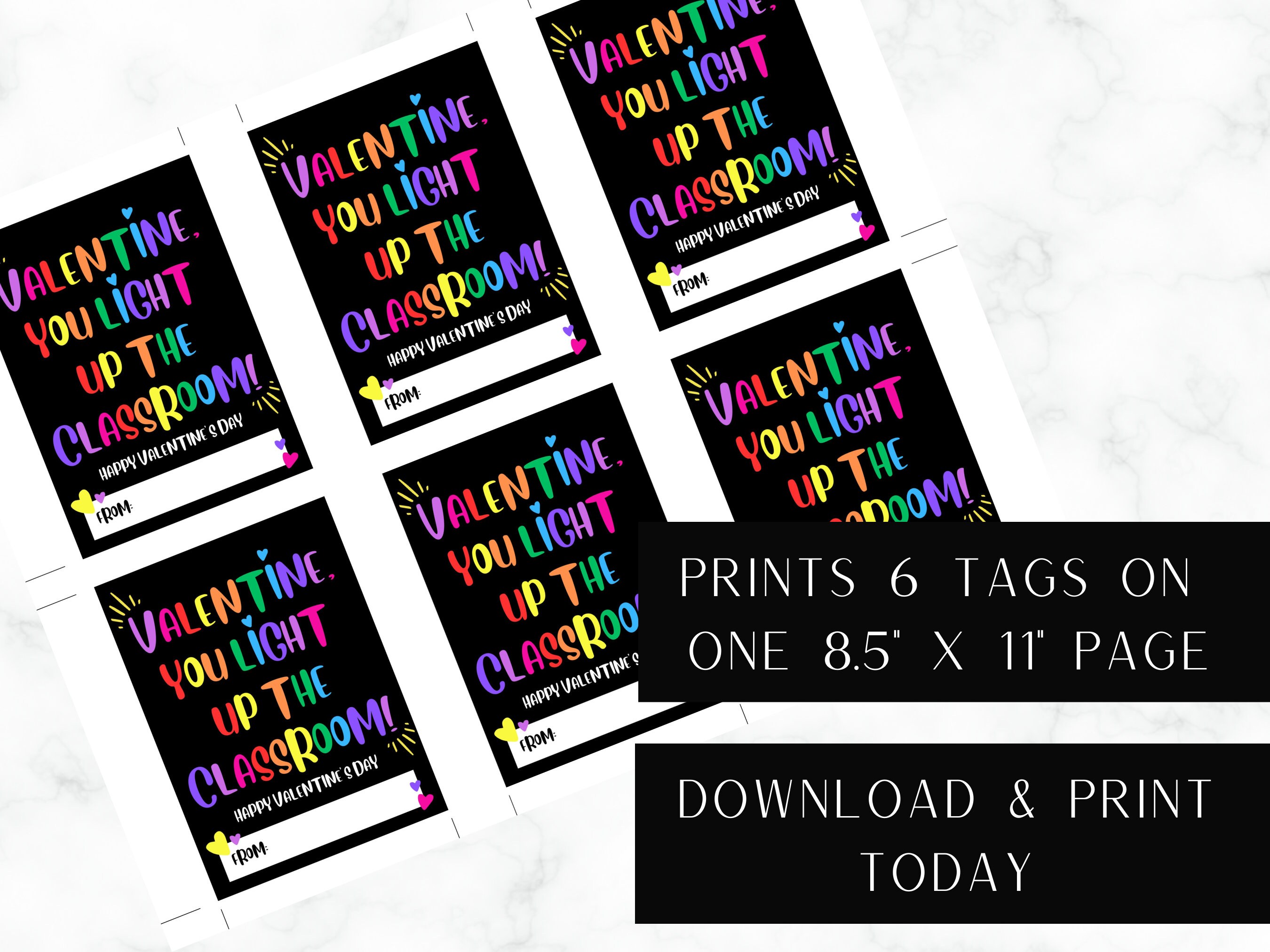 PRINTABLE Light up the Classroom Valentine Tags, DIY Glo Stick ...