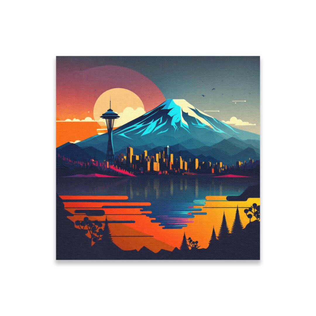 Abstract Seattle Cityscape Canvas, Seattle Skyline Space Needle ...