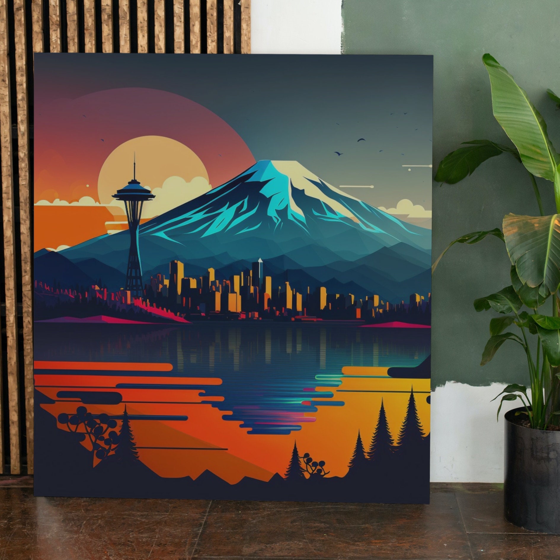 Abstract Seattle Cityscape Canvas, Seattle Skyline Space Needle ...