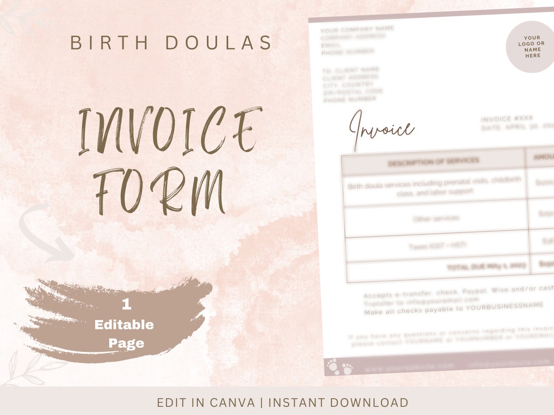 Birth Doula Invoice Form Editable Invoice Template Instant - Etsy