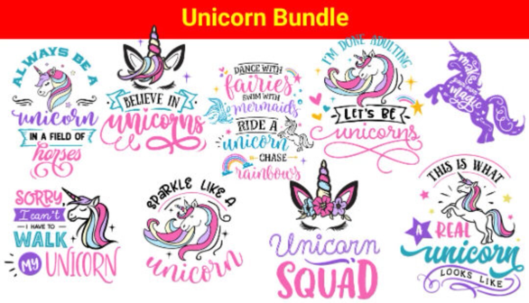 Unicorn Mini Bundle - 9 Digital Download Images - SVG PNG - Etsy