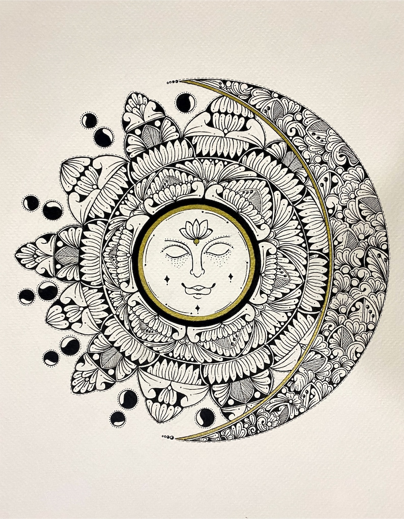 A4 Size Sun and Moon Mandala Art - Etsy