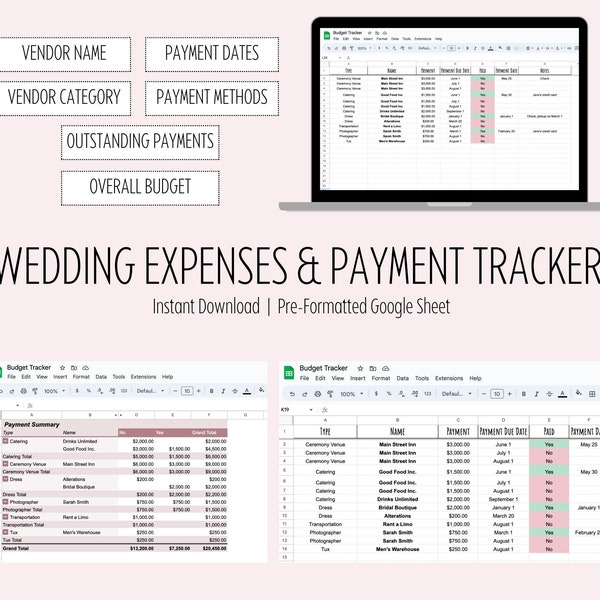 Wedding Payment Tracker - Etsy