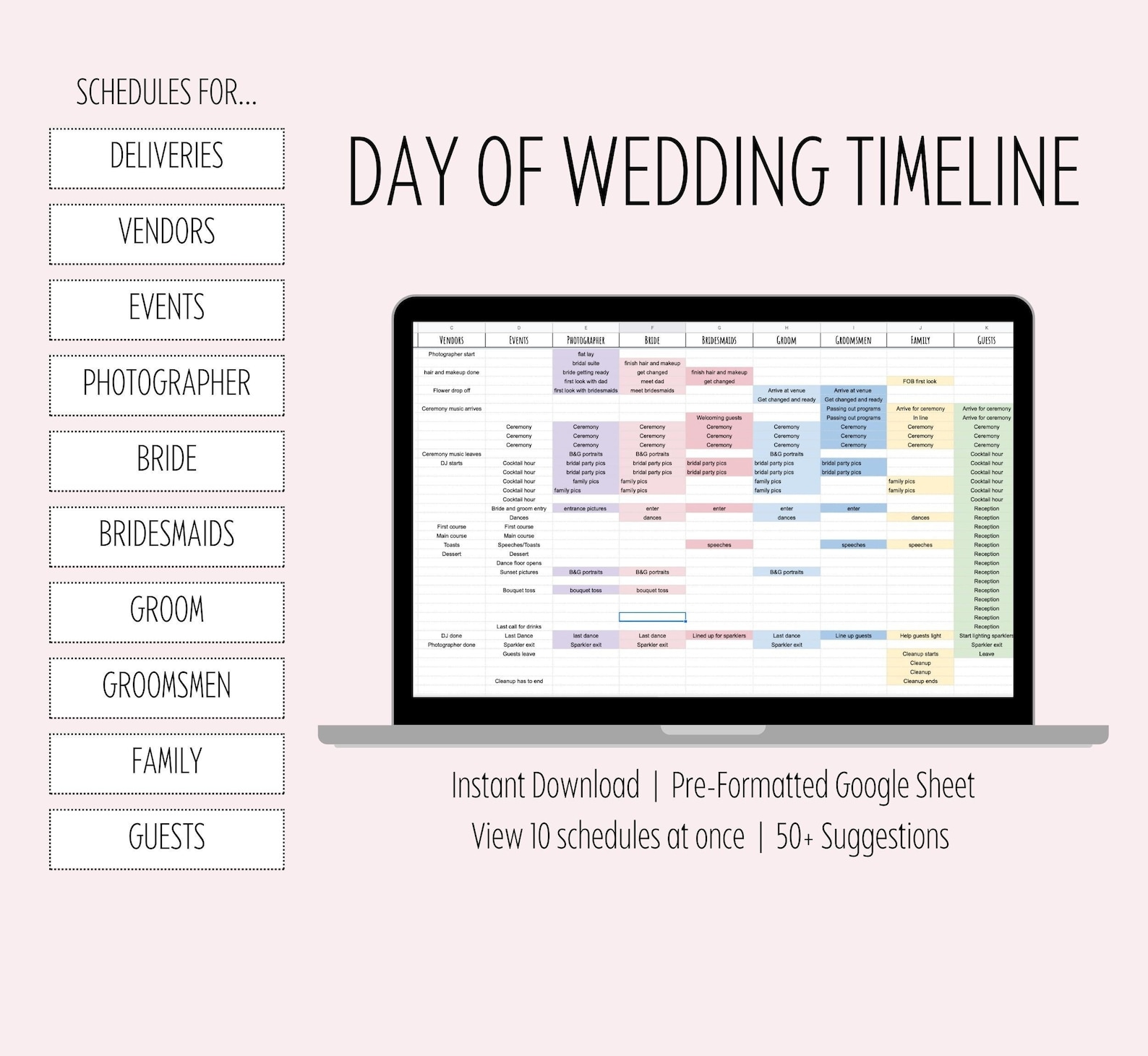 Day of Wedding Timeline Template, Wedding Day Schedule, Wedding ...