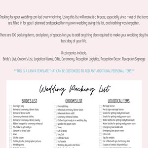 CANVA Template Wedding Weekend Packing List, Everything to Buy & Pack ...