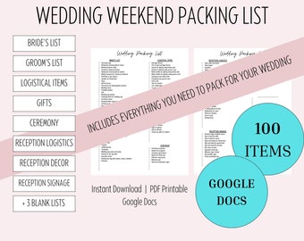 CANVA Template Wedding Weekend Packing List, Everything to Buy & Pack ...