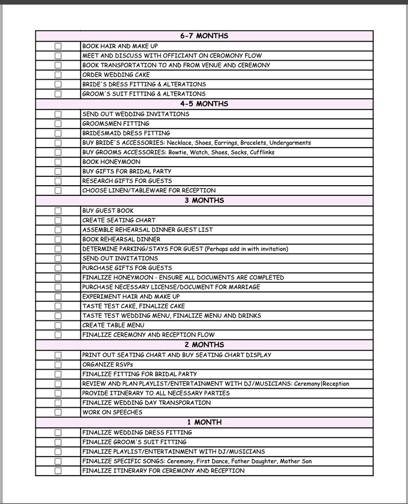 Printable Wedding Checklist - Etsy