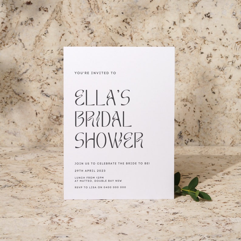 Bridal Shower Invite Template, Simple Modern Minimalist Bridal Shower ...