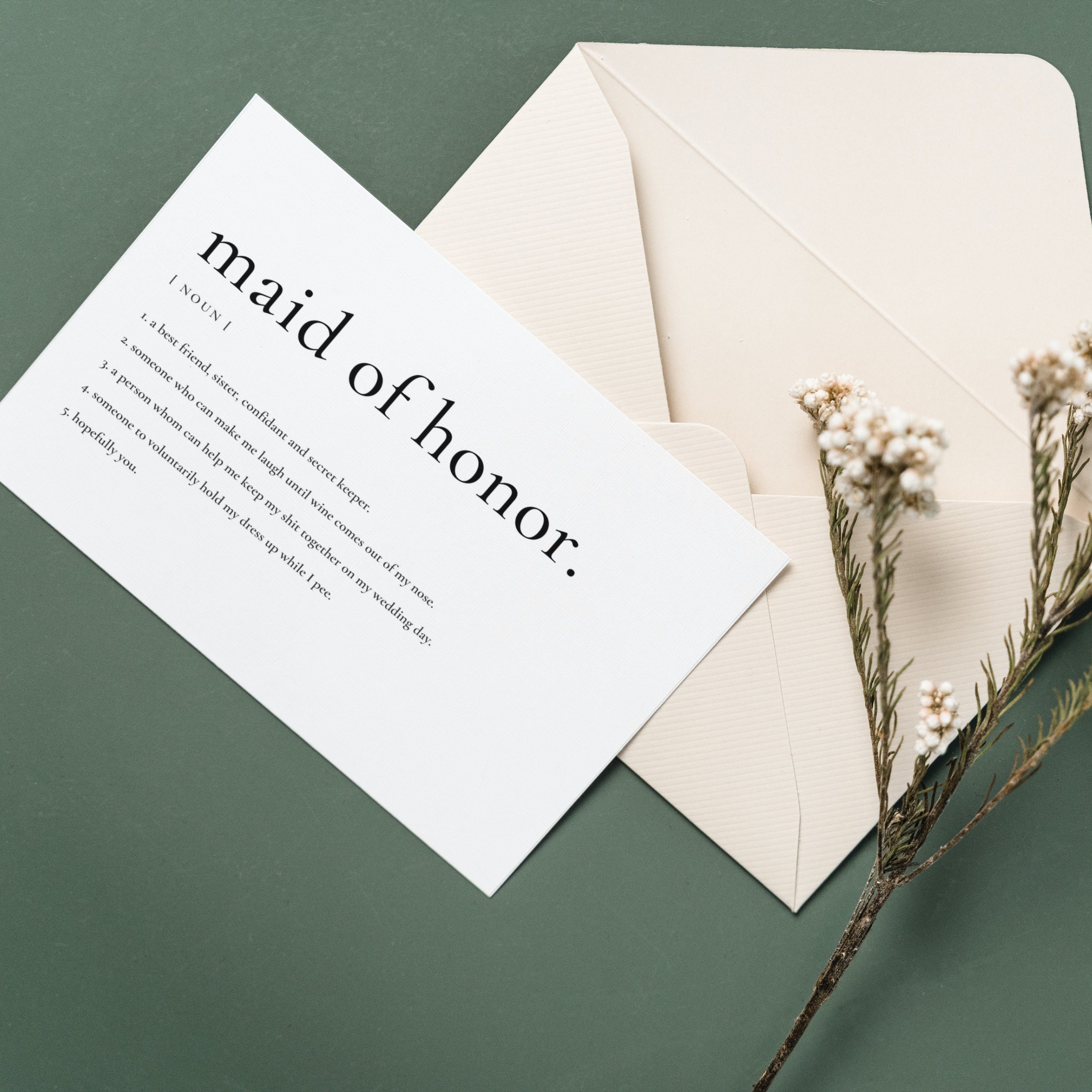 Minimal Maid of Honor Proposal Card Template, Personalized Will You Be ...