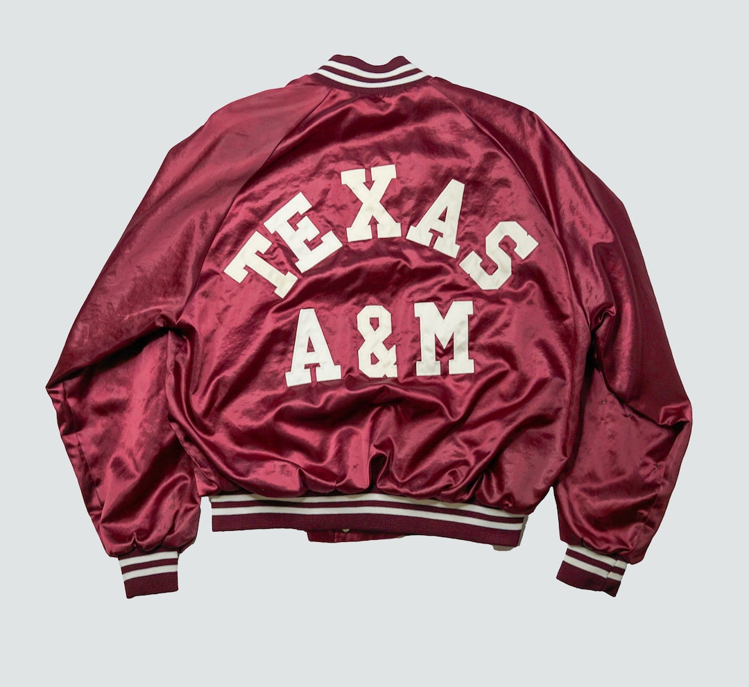 70s Vintage Texas A&M Maroon Varsity Bomber College Nylon Jacket XL ...