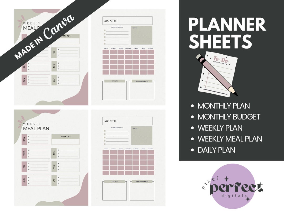Custom Planner Sheets Personalized Printable Planners Daily, Weekly ...
