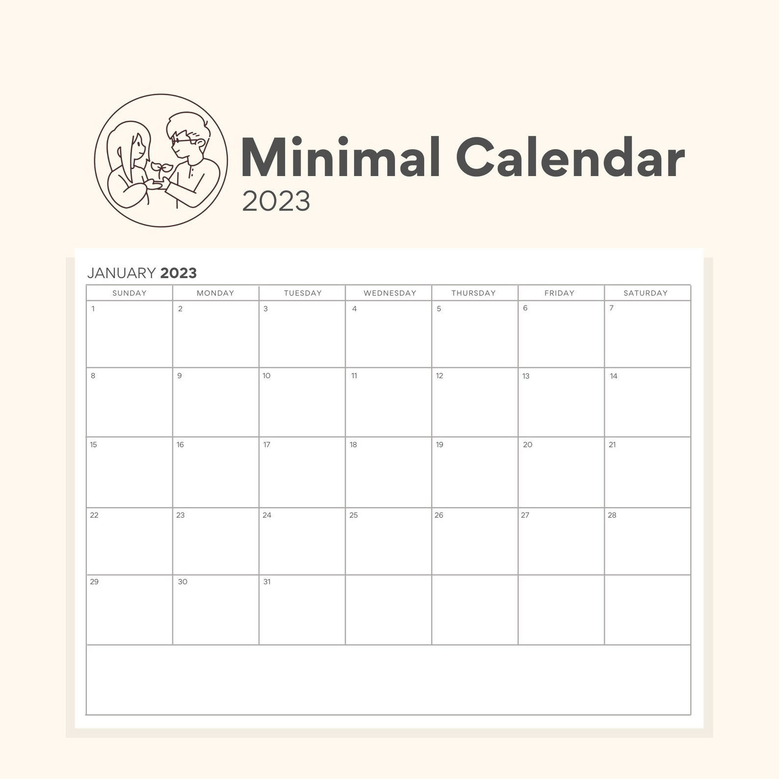 Minimal 2023 Calendar PDF Printable | Clean and Simple Design for Home ...
