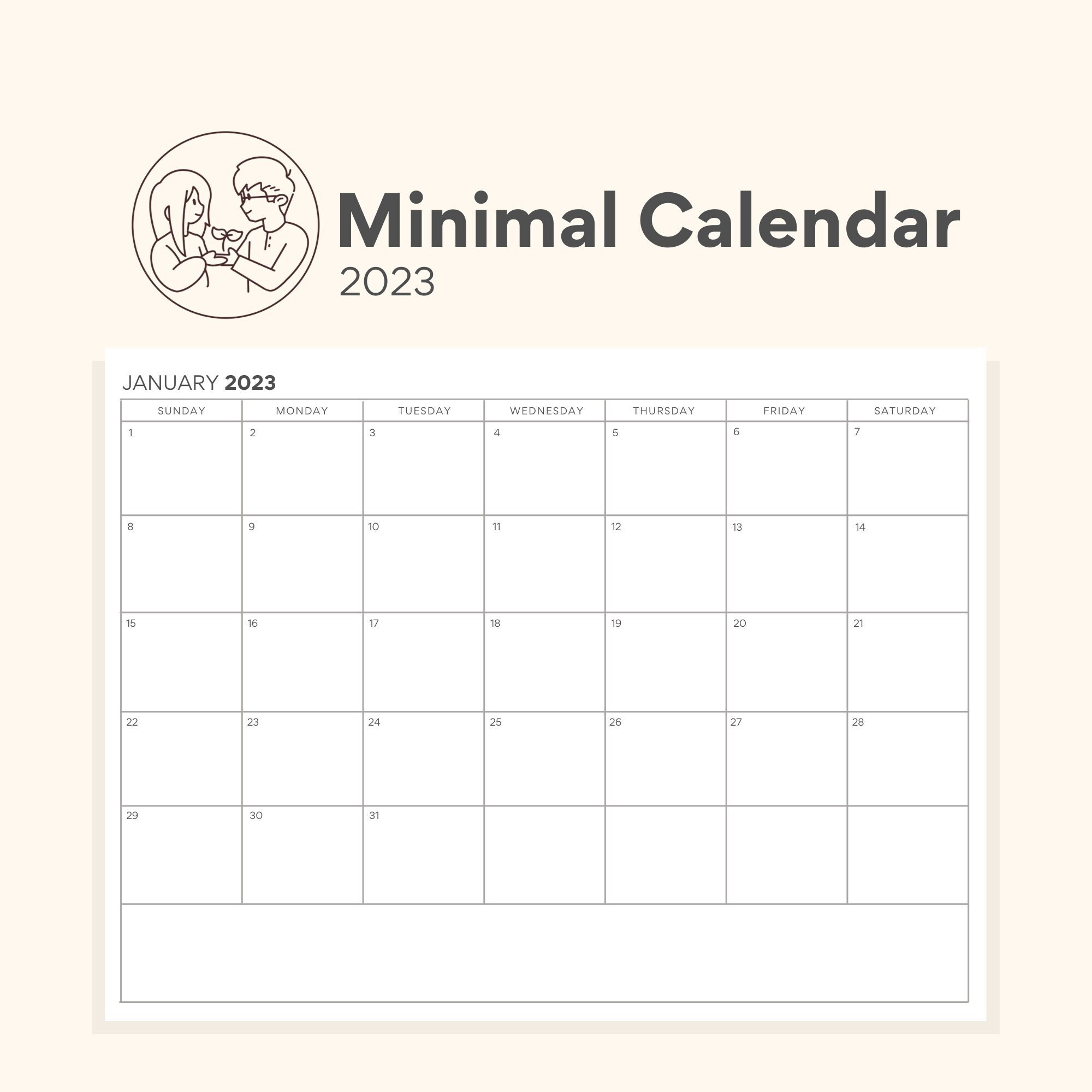 Minimal 2023 Calendar PDF Printable | Clean and Simple Design for Home ...