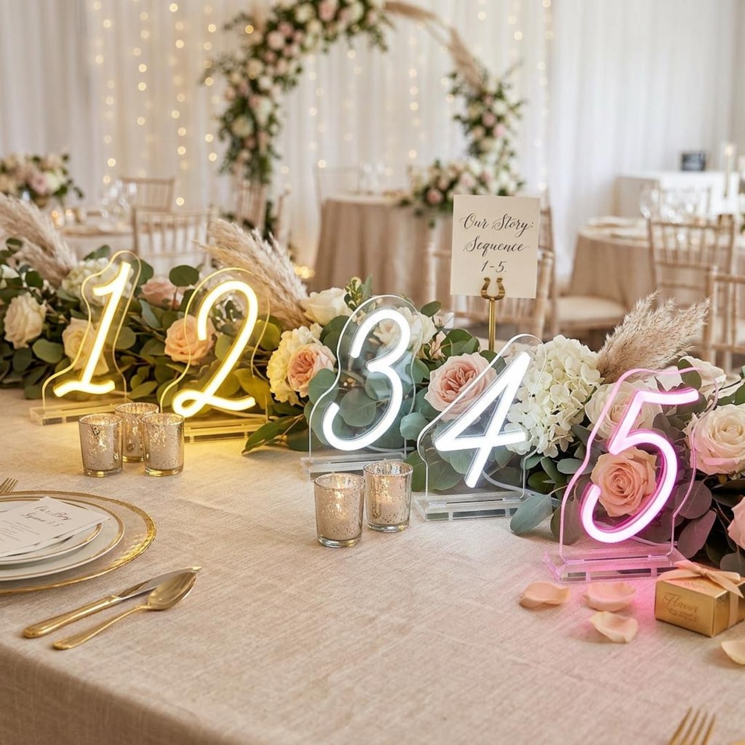 Custom Neon Table Numbers With Base, Wedding Table Number Light, LED ...