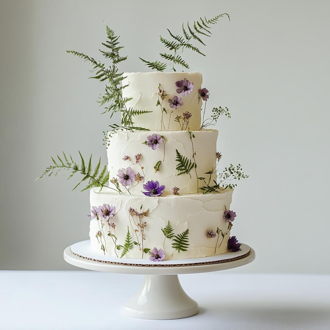 Edible Pressed Flower Cake Decorations: Cosmos & Fern Wedding Cake ...