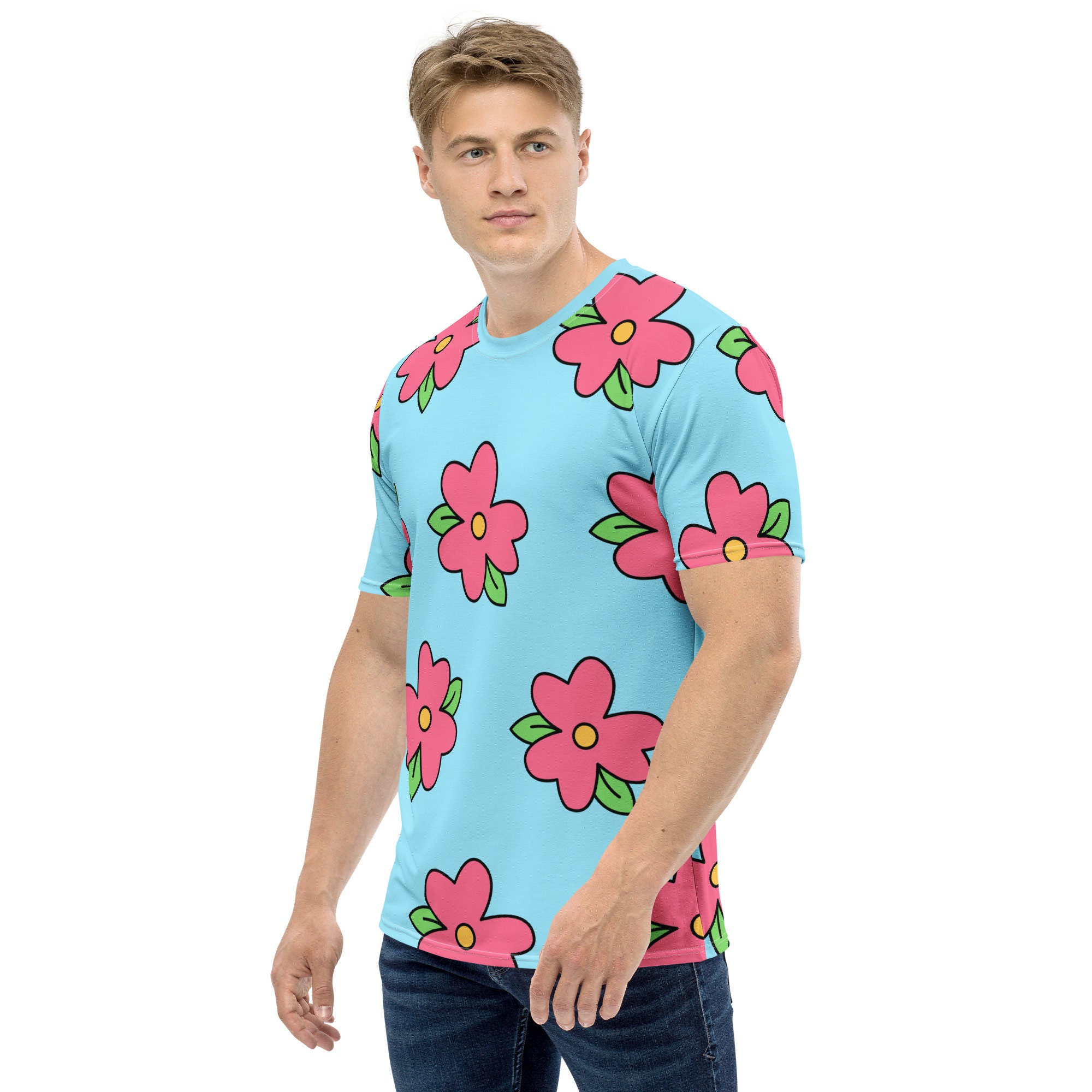 Homer Simpson Flower T-shirt. Pink Flowers. Floral Pattern Printed ...