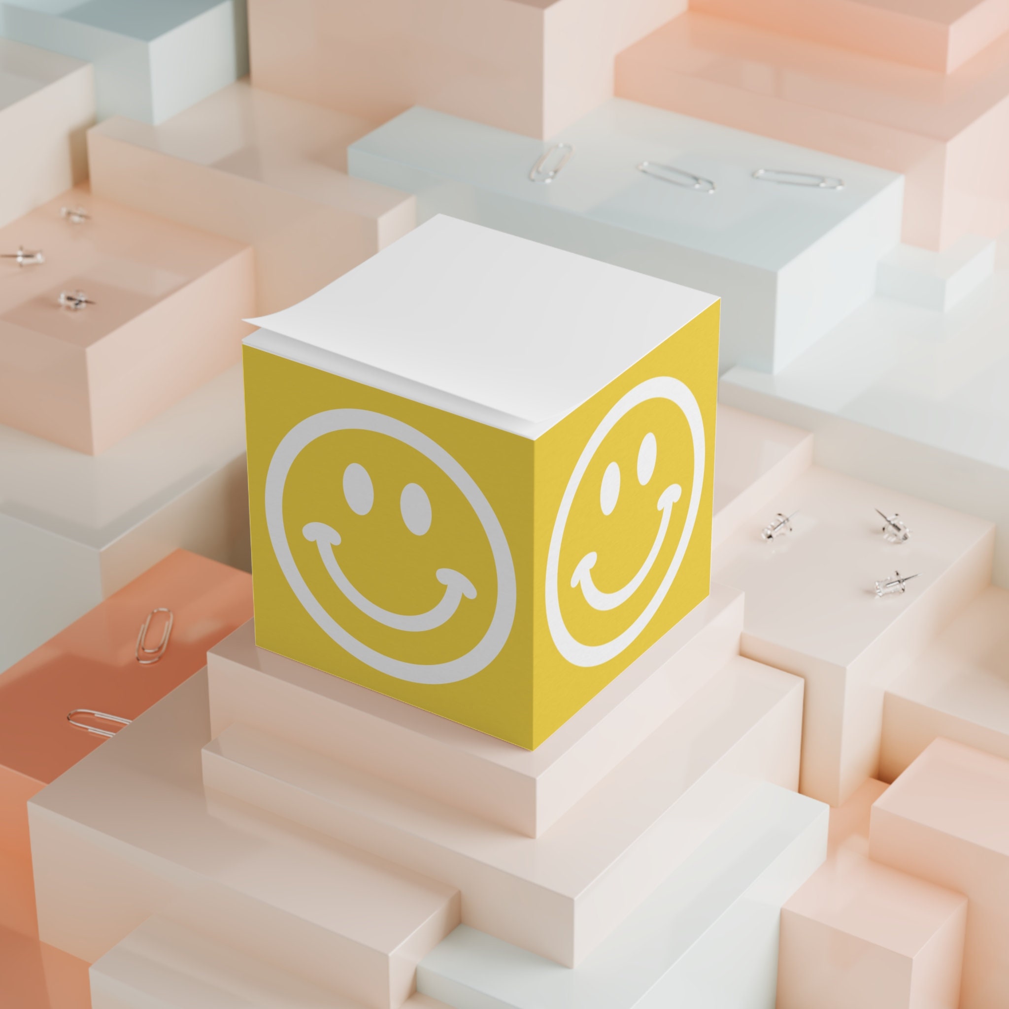 Yellow Smiley Face Post It Note Cube Colorful Sticky Notes Fun Office ...