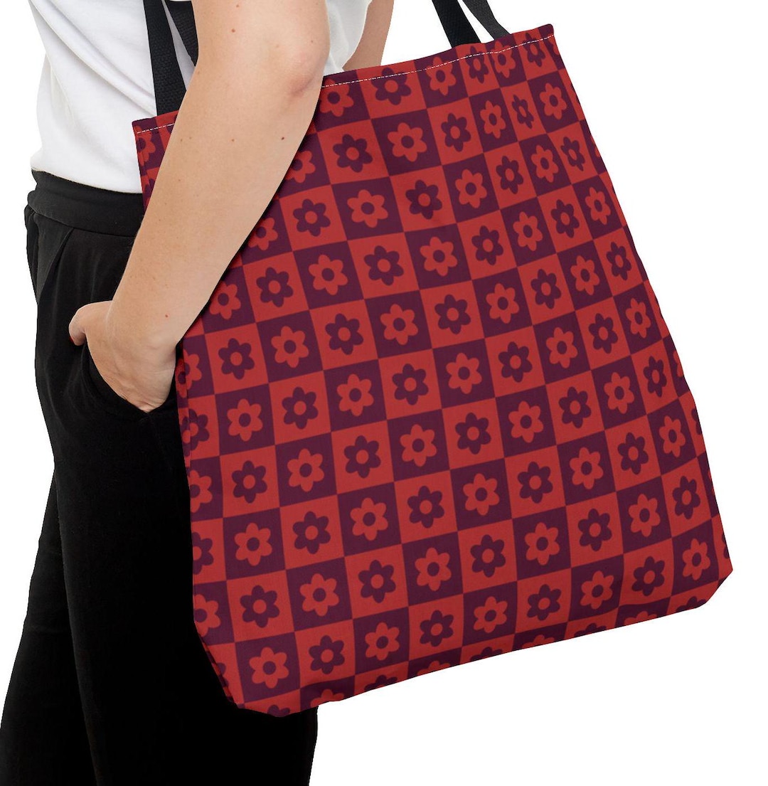 Checkered Floral Pattern / Flower Pattern Tote Bag - Etsy