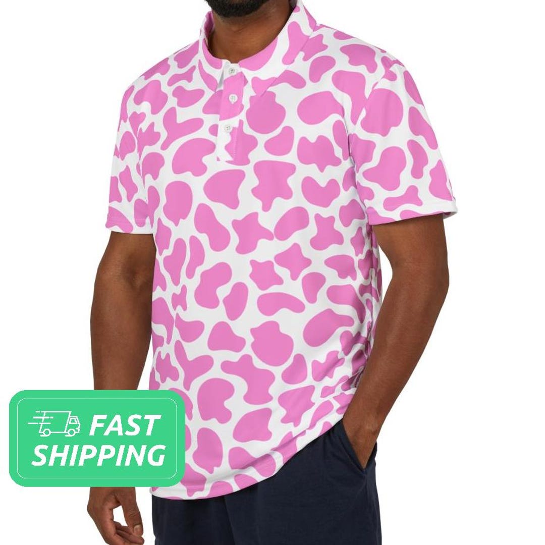 Pink Cow Polo Shirt / Cow Pattern Polo Shirt / Short-sleeve Collared ...