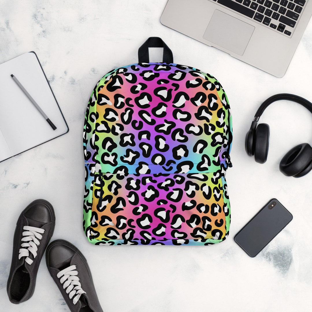 Rainbow Leopard Backpack / 90s Accessories / Rainbow Cheetah Bag - Etsy
