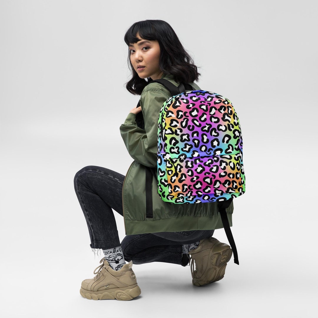 Rainbow Leopard Backpack / 90s Accessories / Rainbow Cheetah Bag - Etsy