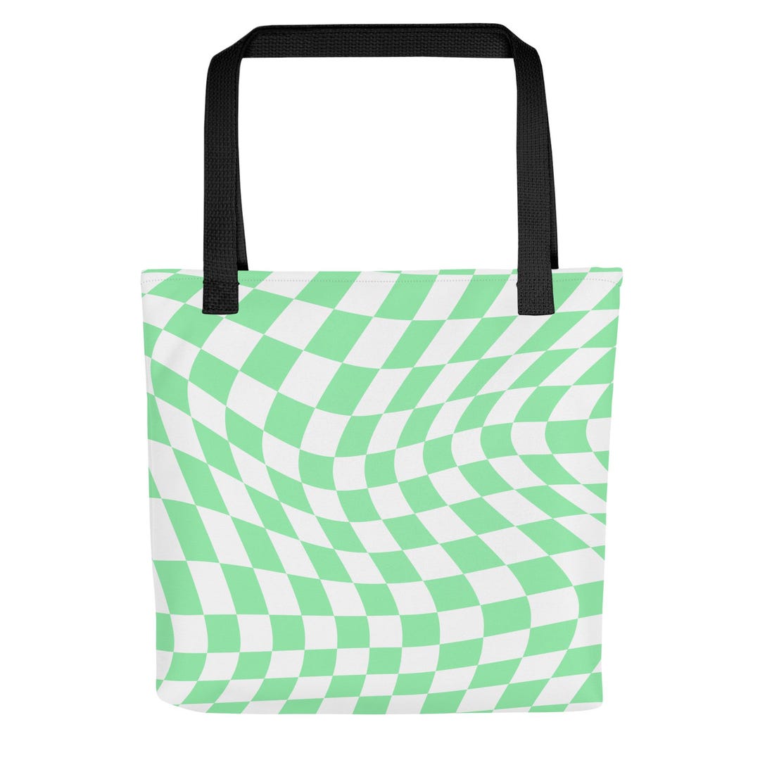 Green Checkered Tote Bag / Green Checkers Library Bag / Cute Grocery ...