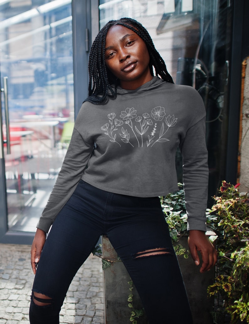 Floral Cropped Hoodie / Flower Crop Top / Flower Hoodie / Women Hoodie ...