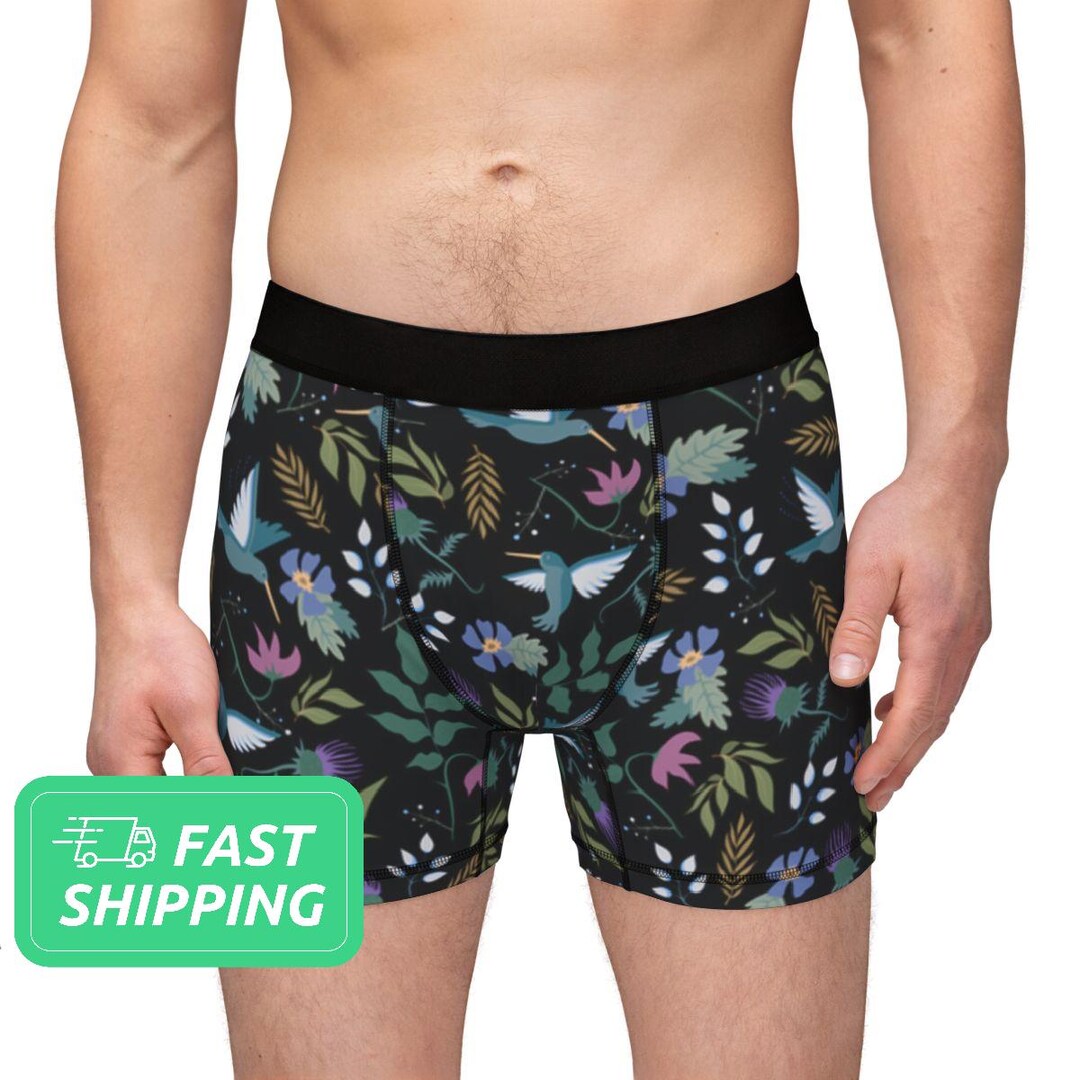 Floral Pattern Men's Boxers / Hummingbird Flower Pattern Men's Boxers ...