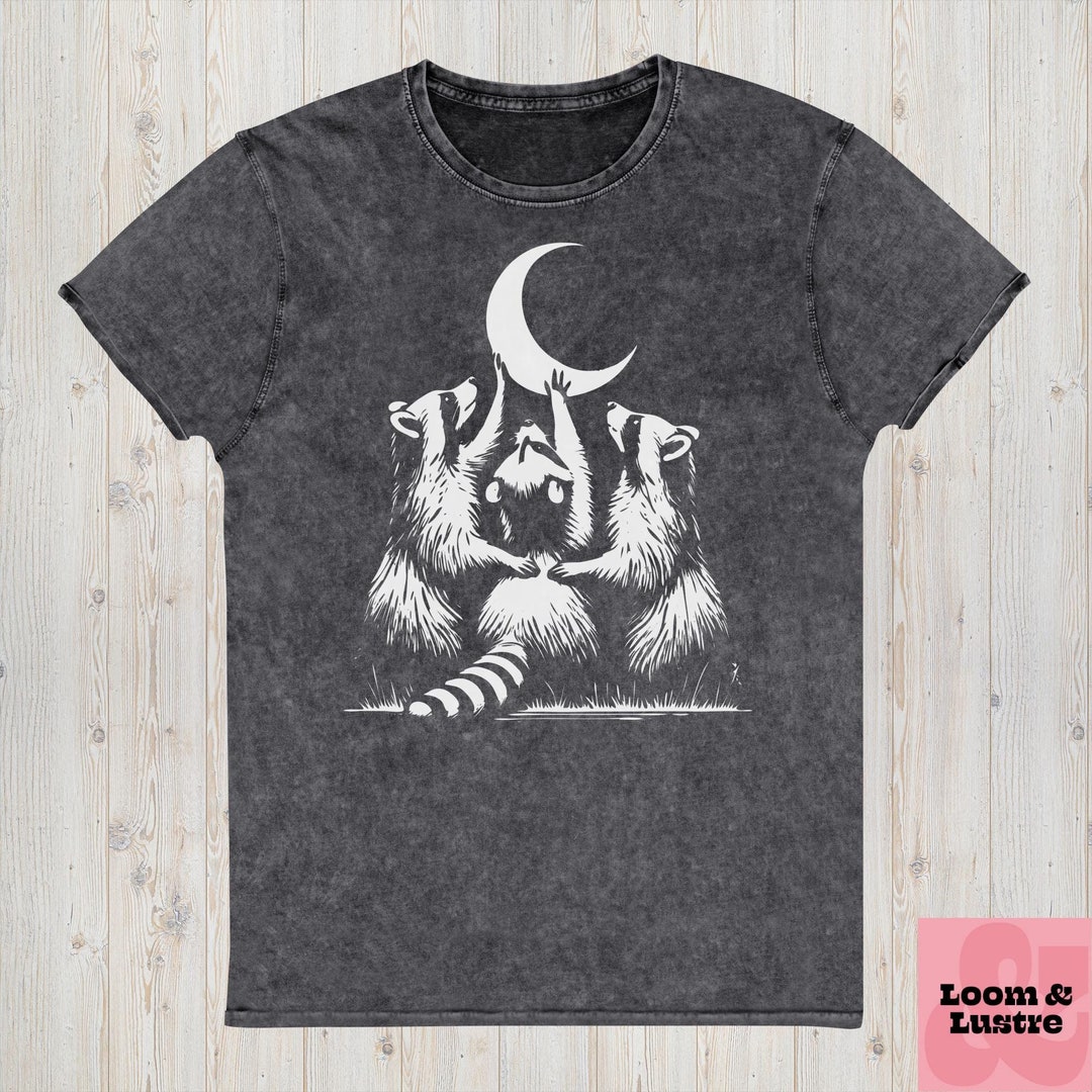 Three Raccoons Reaching for the Moon Retro Graphic T-shirt, Vintage ...