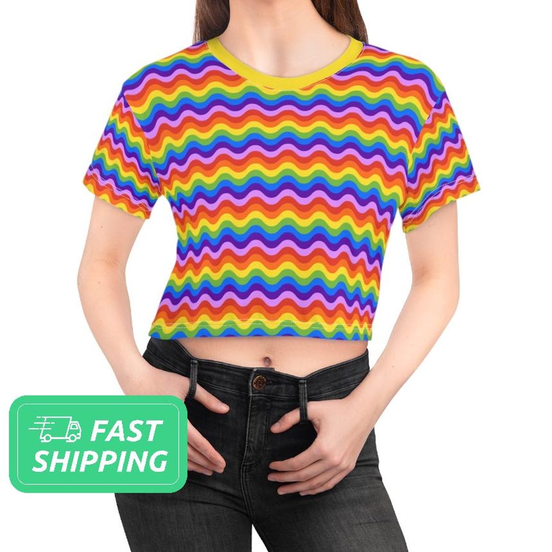 Rainbow Wave Crop Top / Rainbows Pattern Crop Top / Crop Tee - Etsy