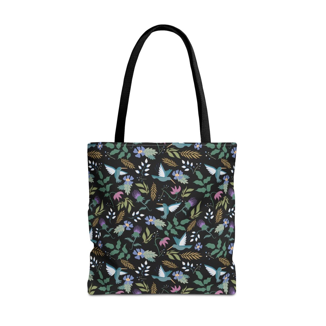 Floral Pattern Tote Bag / Hummingbird Flower Pattern Tote Bag - Etsy