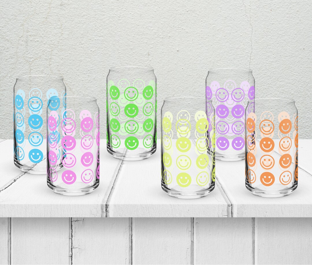 Smiley Face Cup / Can-shaped Glass / Smiley Iced Coffee Glass / Smiley ...