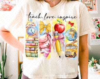 Retro Teacher Coquette Png, Teacher Png, Teach Love Inspire Png ...