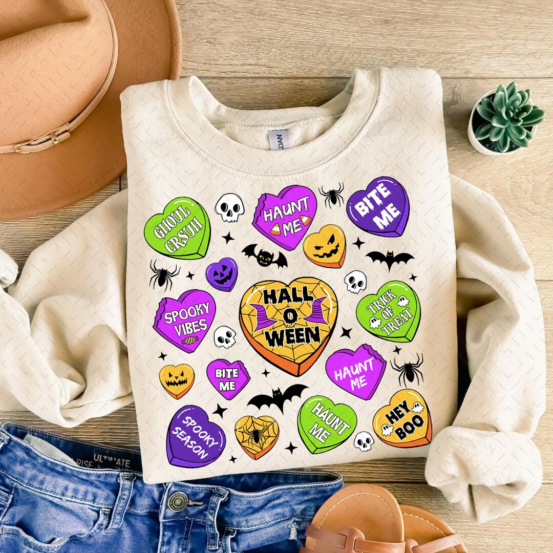 Spooky Vibes Png, Candy Hearts Halloween Png, Halloween Sublimation ...