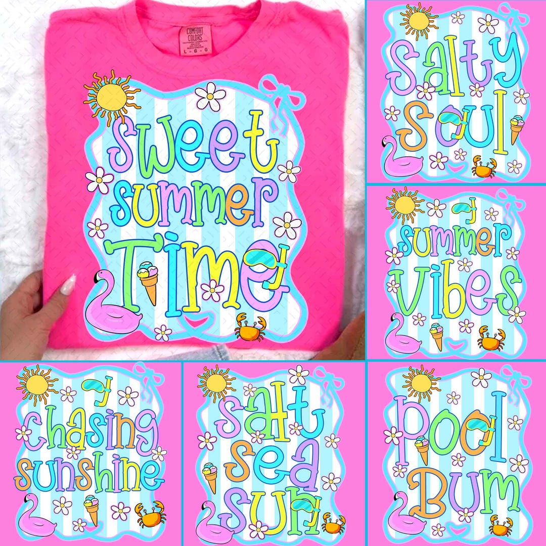 Sunshine PNG Beach Life Bundle, Preppy Girly Summer PNG, Trendy Neon ...