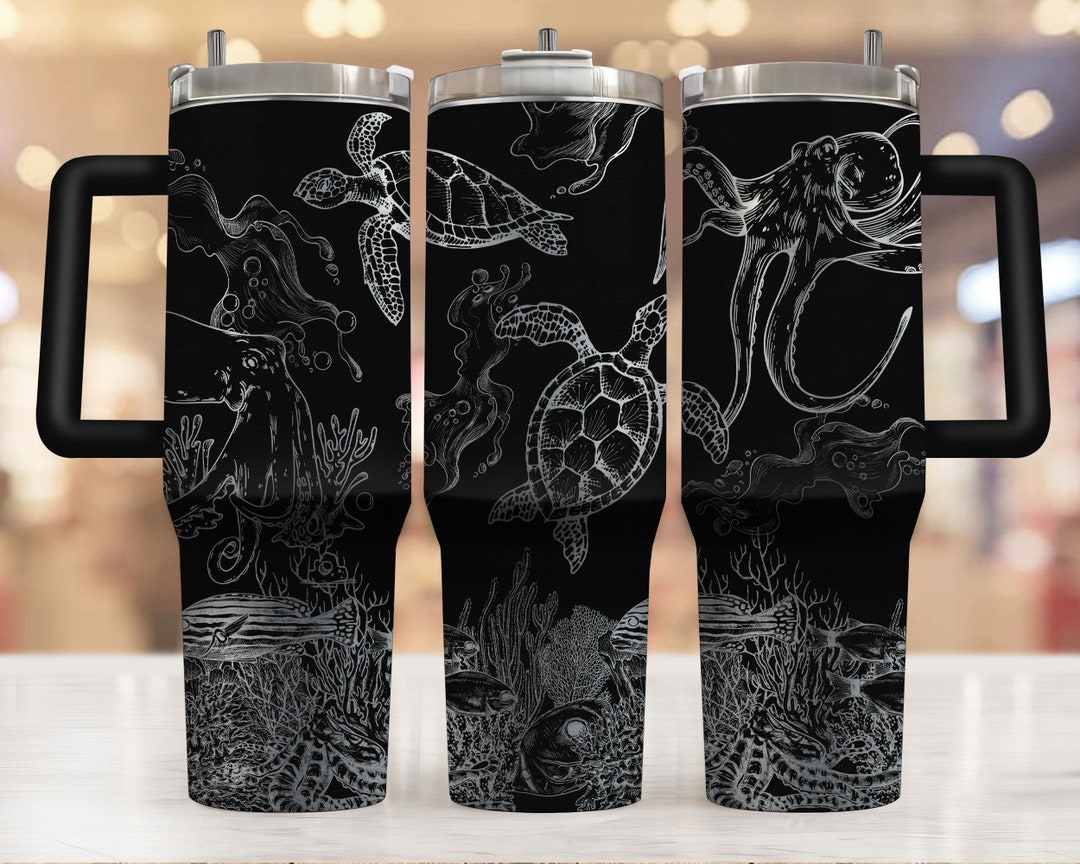 Octopus & Turtles Laser Engraved Full Wrap Design for 40oz Tumbler ...