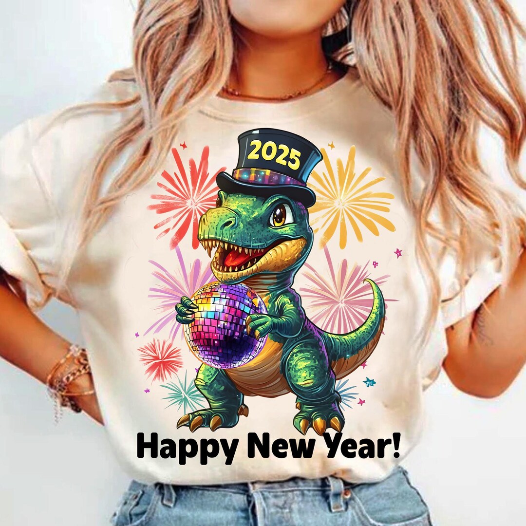 Dinosaur New Year Kids Shirt Sublimation PNG Kids Happy New Year Shirt ...