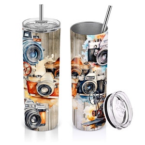 Photography Photographer Tumbler Wrap, Camera 20 Oz Skinny Sublimation ...