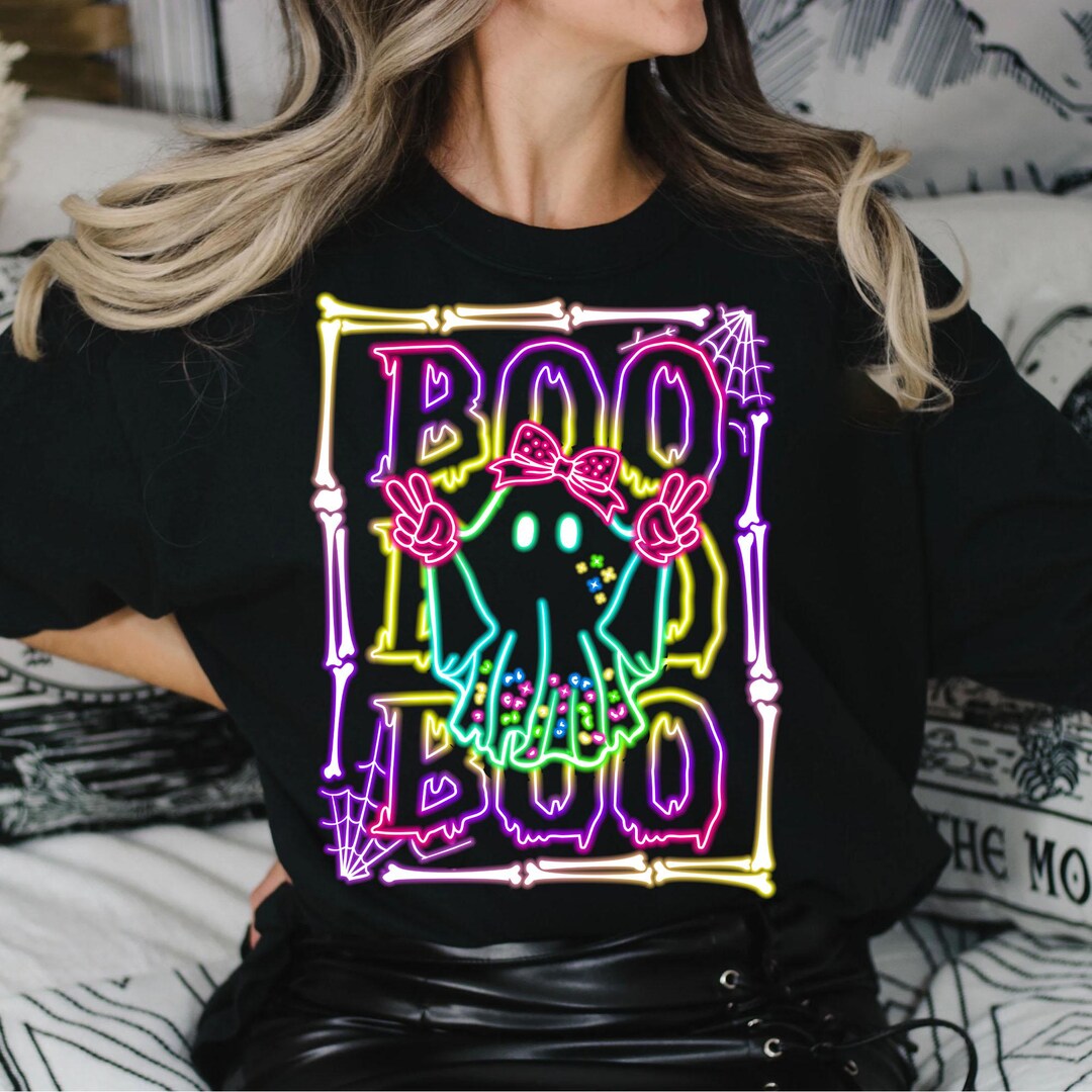 Cute Colorful Neon Boo Ghost Png, Halloween Boo Bow Png, Neon Halloween ...