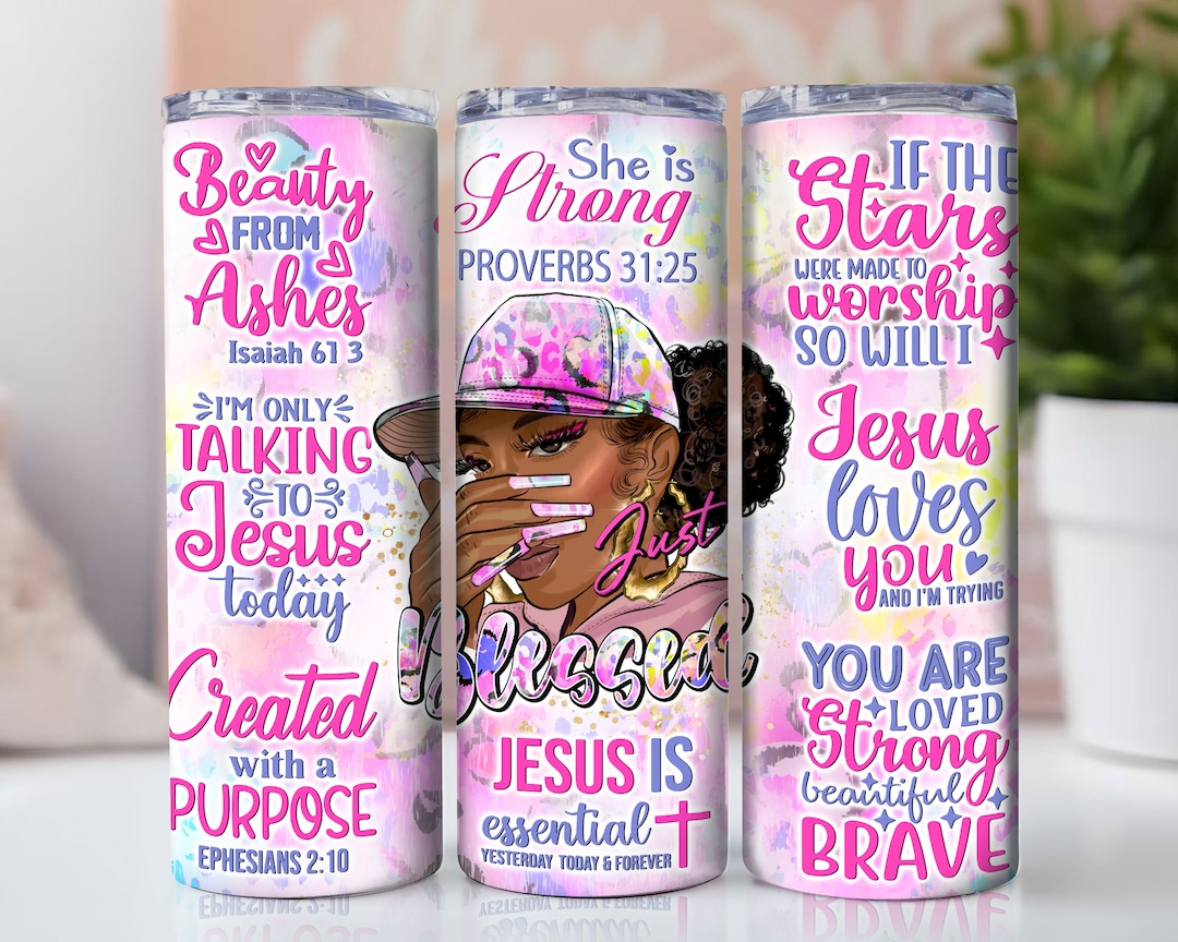 Digital Blessed Black Woman 20oz Tumbler Wrap - Bible Verse Tumbler Wrap - PNG Sublimation 300 ...