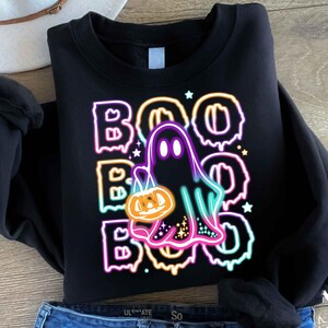 Cute Colorful Neon Boo Ghost Png, Halloween Boo Bow Png, Neon Halloween ...