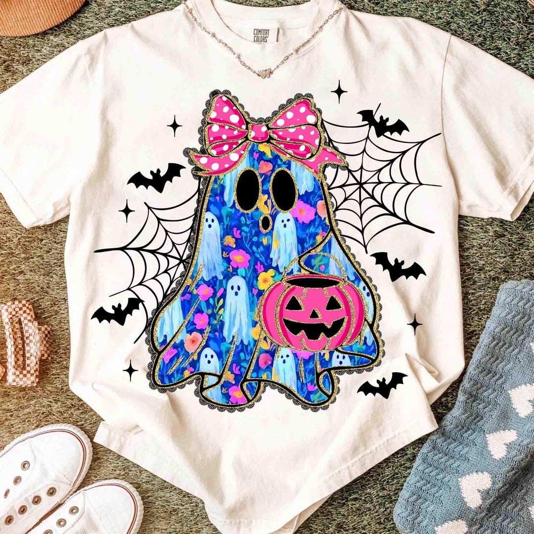 Preppy Ghost Coquette PNG, Cute Neon Floral Ghost PNG, Fall Png, Preppy ...