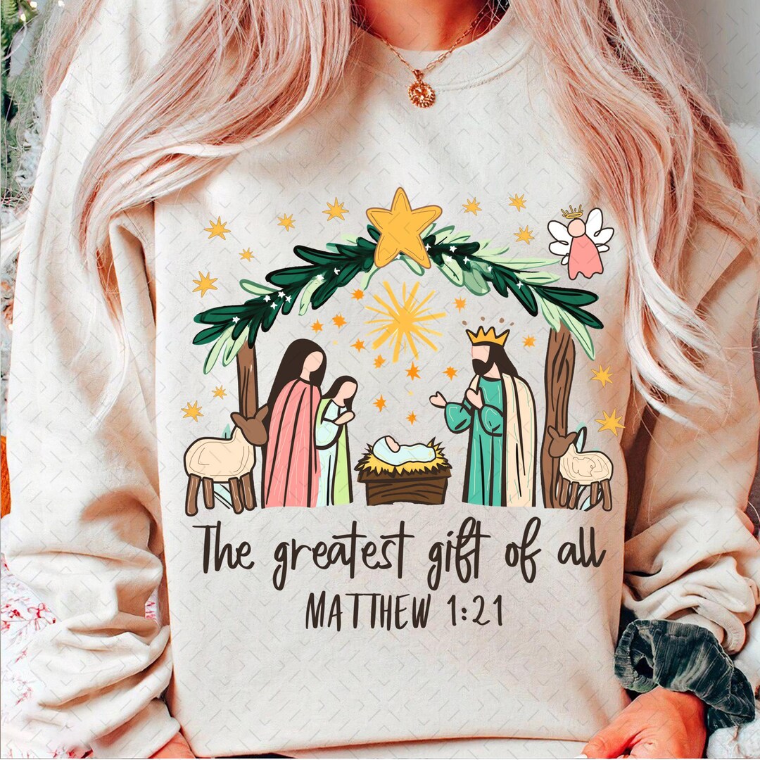 Greatest Gift of All PNG, Bow Nativity Coquette Christmas Sublimation ...