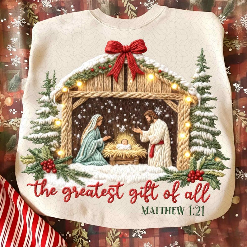 Greatest Gift of All Png, Faux Yarn Christian Nativity Scene Png ...