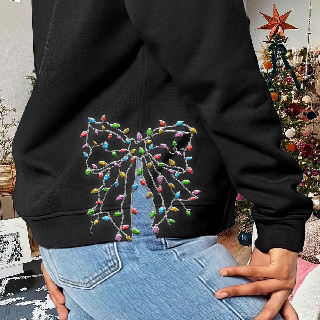 Side Bow Applique Embroidery Design, Christmas Light Bow Embroidery ...