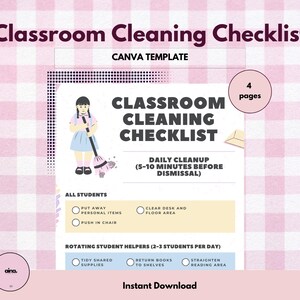 EDITABLE Classroom Cleaning Checklist, Cleaning Schedule, Daily ...