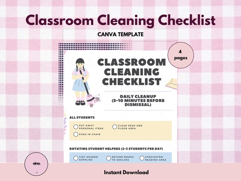 EDITABLE Classroom Cleaning Checklist, Cleaning Schedule, Daily ...