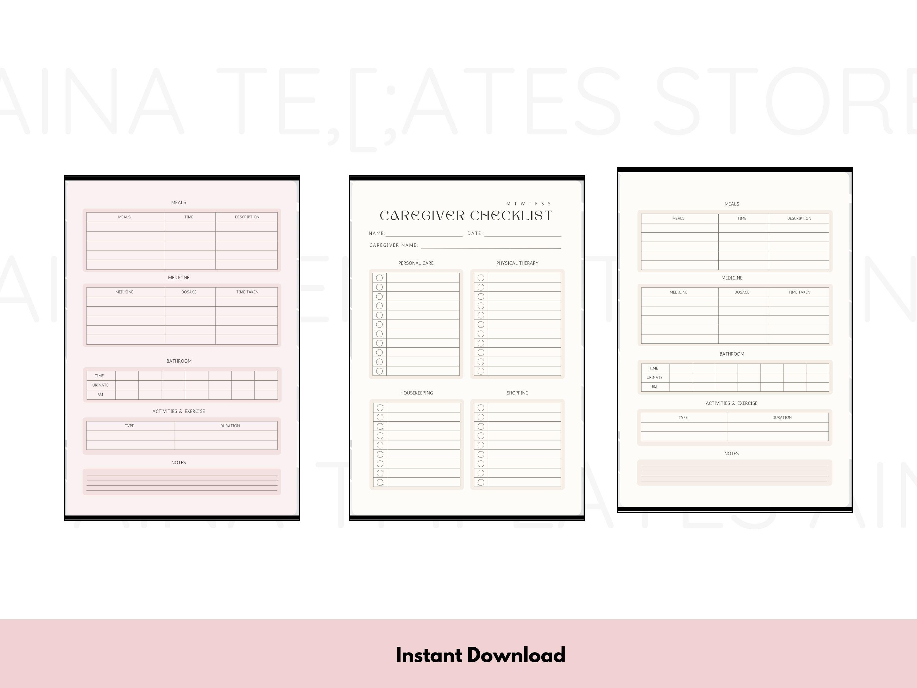 Printable Caregiver Checklist, Daily Caregiver Checklist, Caregiver ...